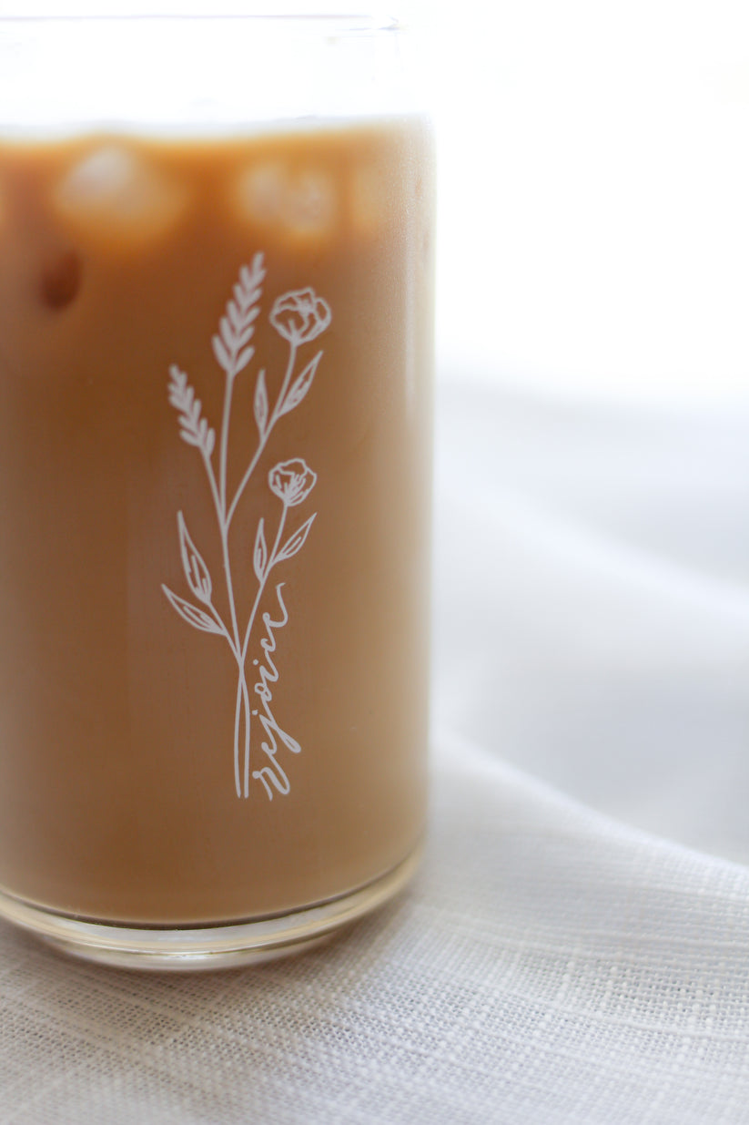 16 oz. "Rejoice" Floral Can Glass – Bella Marketplace